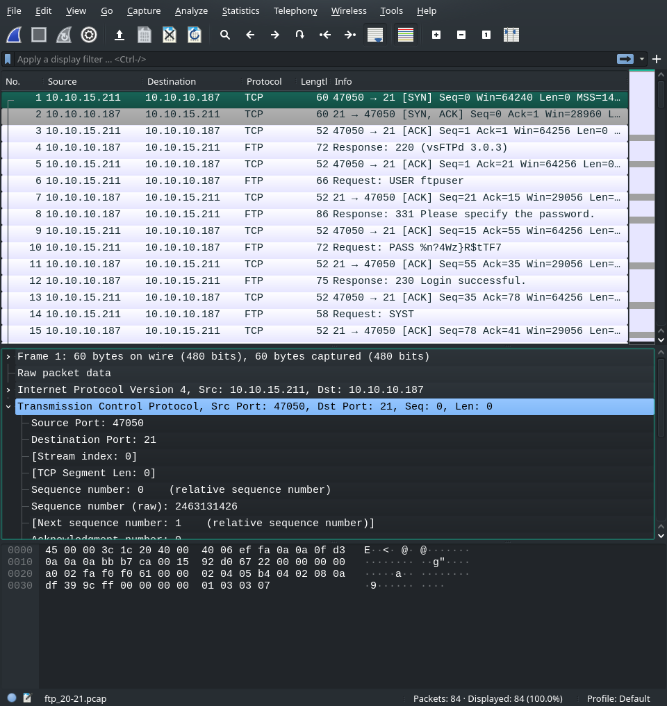 Wireshark Basics FTP Packet Analysis Terminal Hub
